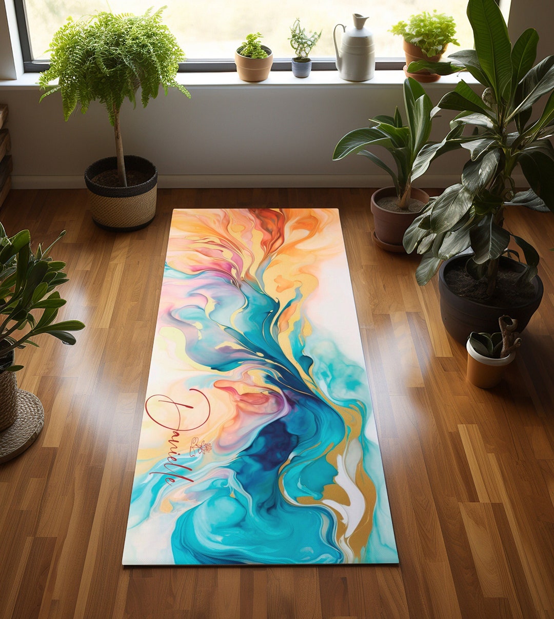 PERSONALIZED YOGA MAT Fractal 7 Design Pilates Excercise Fitness Rubber ...