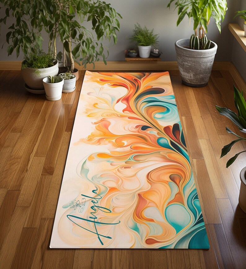 PERSONALIZED YOGA MAT Fractal 6 Design Pilates Excercise Fitness Rubber ...