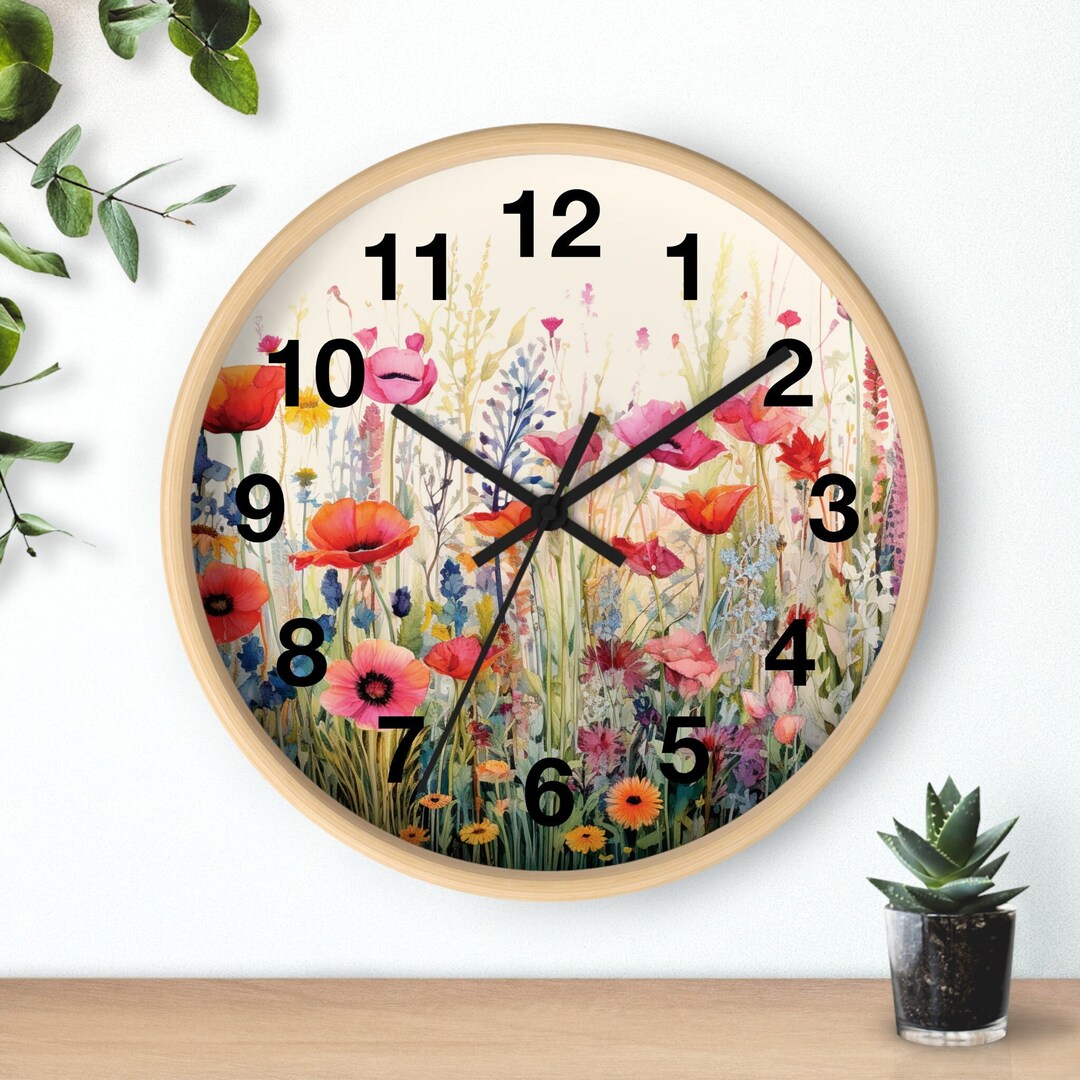 COTTAGE GARDEN CLOCK Cottage Core Wall Clock With Numbers Boho Floral ...