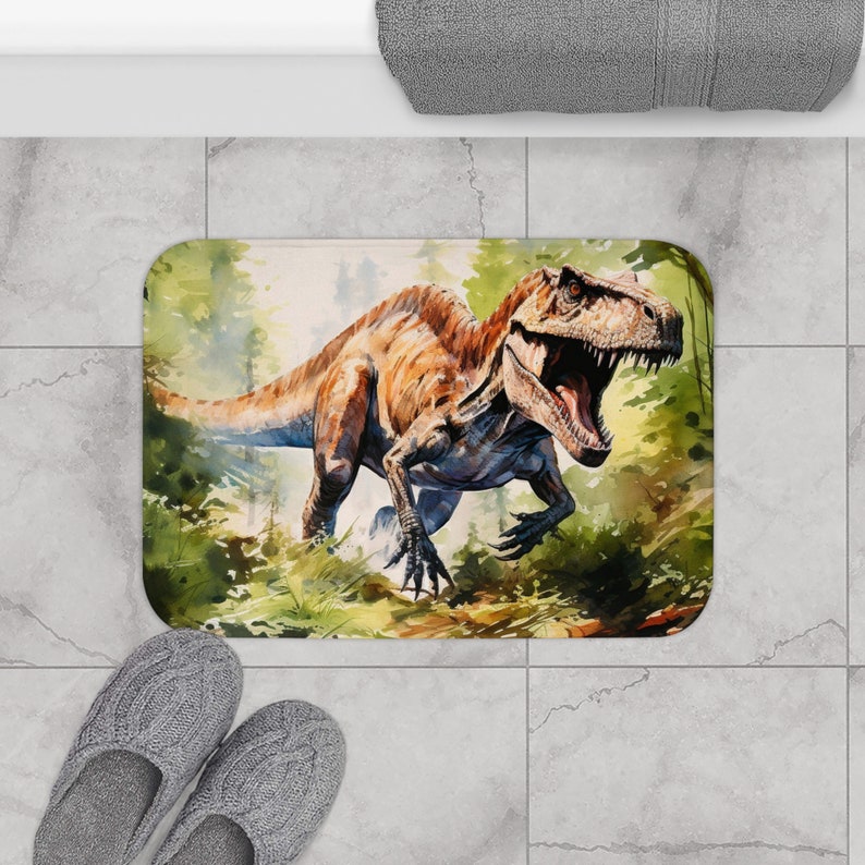 DINOSAUR BATH SET Microfiber Bath Mat Jurassic Era Shower Curtain for ...