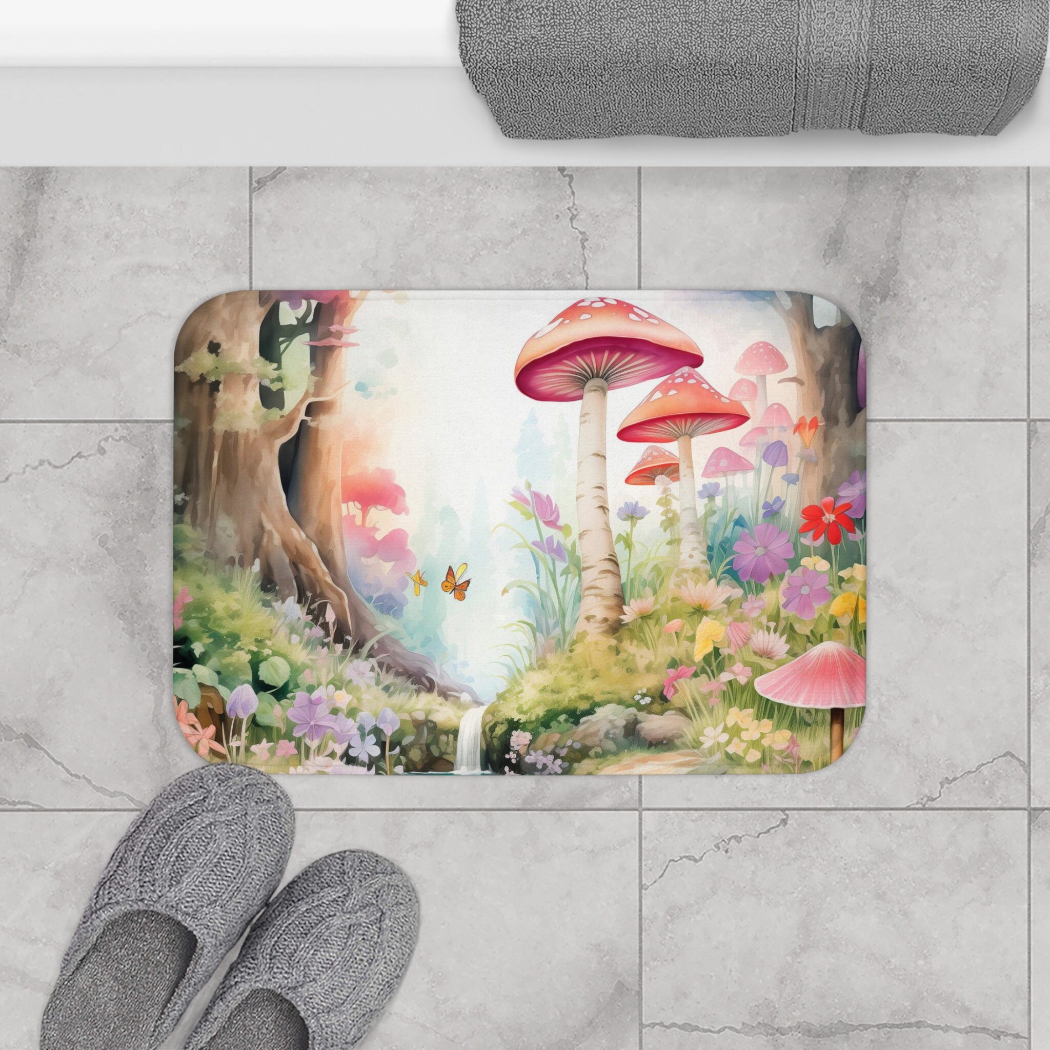 MUSHROOM BATH SET Cottage Core Microfiber Bath Mat Mushroom Floral ...
