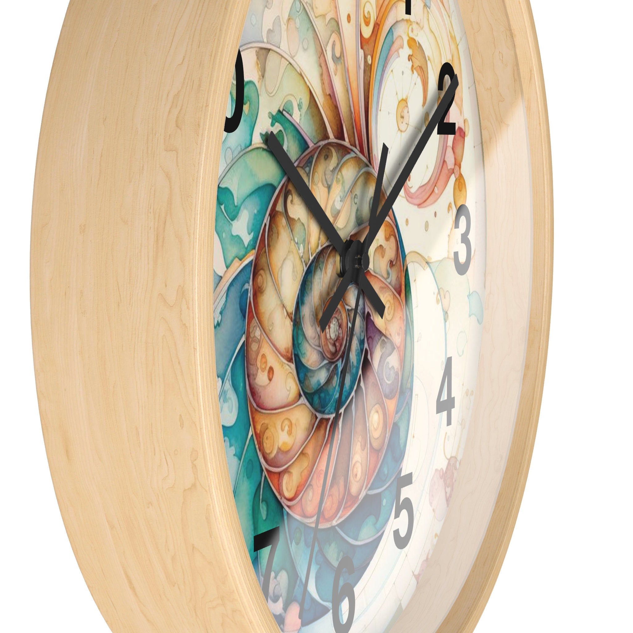 FIBONACCI WALL CLOCK Beach Wall Clock Boho Spiral Decor Coastal Style ...