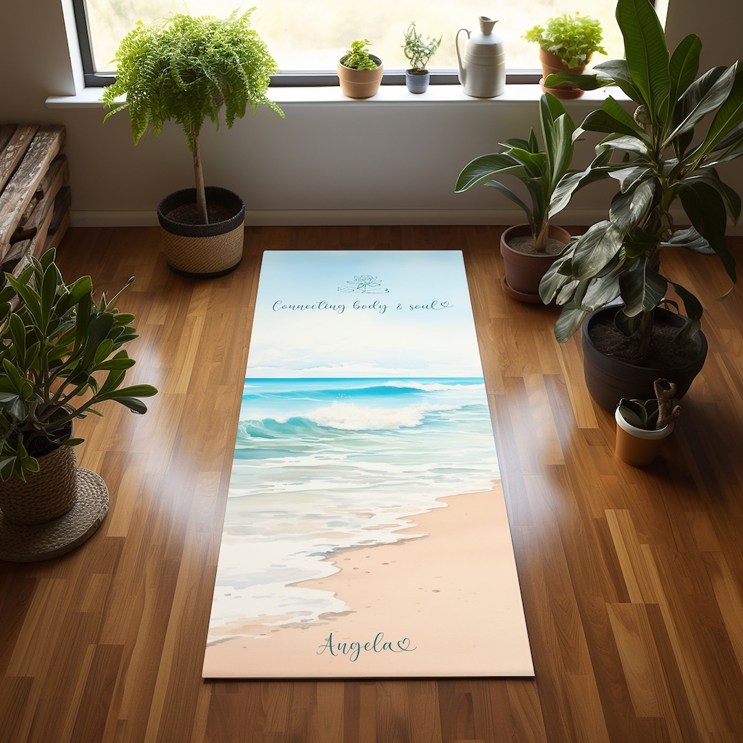 PERSONALIZED YOGA MAT Calming Beach Design Pilates Excercise Fitness ...