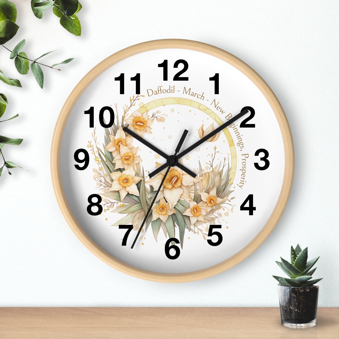 MARCH BIRTH FLOWER Clock, Birth Flower Gift, Wall Clock, Cottage Core ...