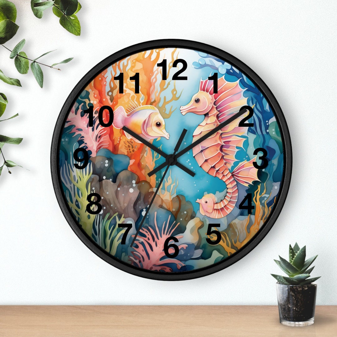 SEAHORSE WALL CLOCK Reef Lover Wall Decor Clock With Numbers Gift for ...
