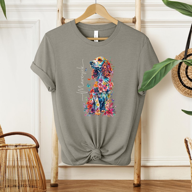 PERSONALIZED COCKER SPANIEL Tshirt Colorful Floral Tee for Cocker Lover ...