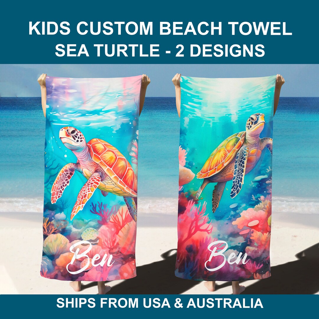 PERSONALISED BEACH TOWEL Sea Turtle Beach Towel Personalised Towel Kids ...