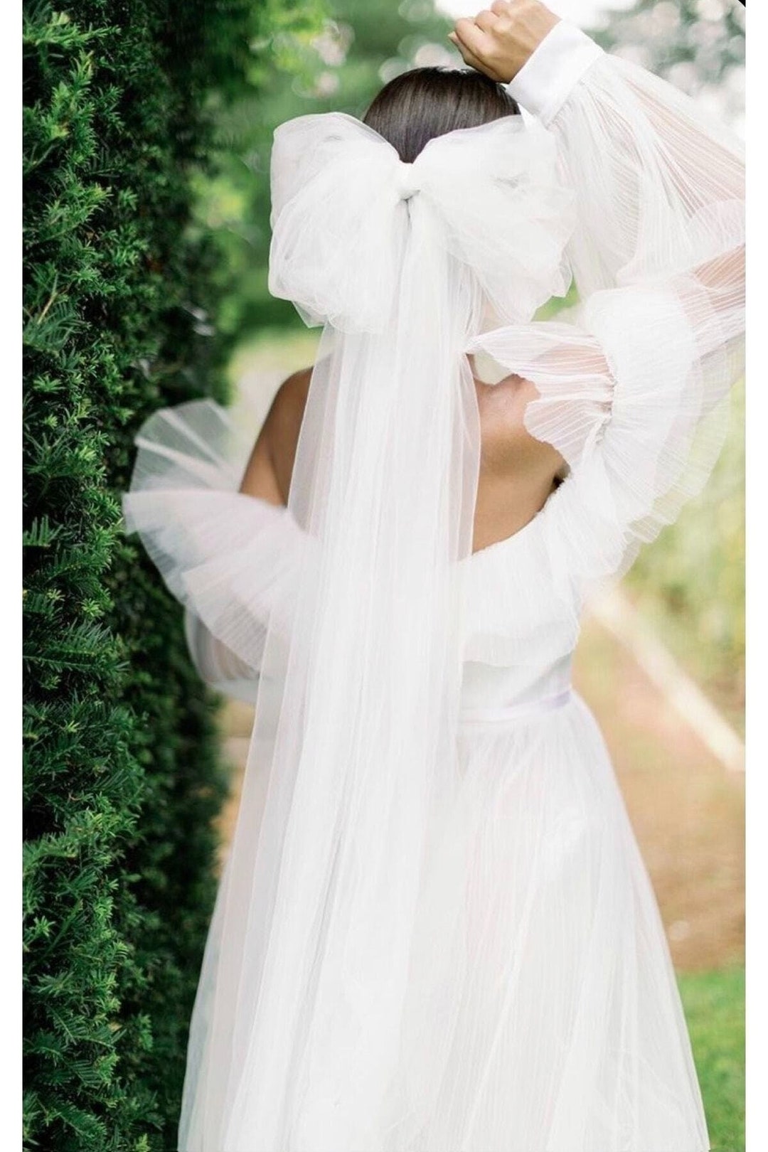 1.5 M Bridal Bow Veil With Comb, Waltz Wedding Veil Bow, Knee Length ...