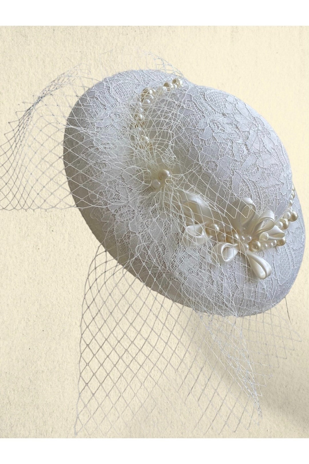 Bridal Fascinator Pearl Hat With Face Tulle, Wedding Hat Birdcage ...