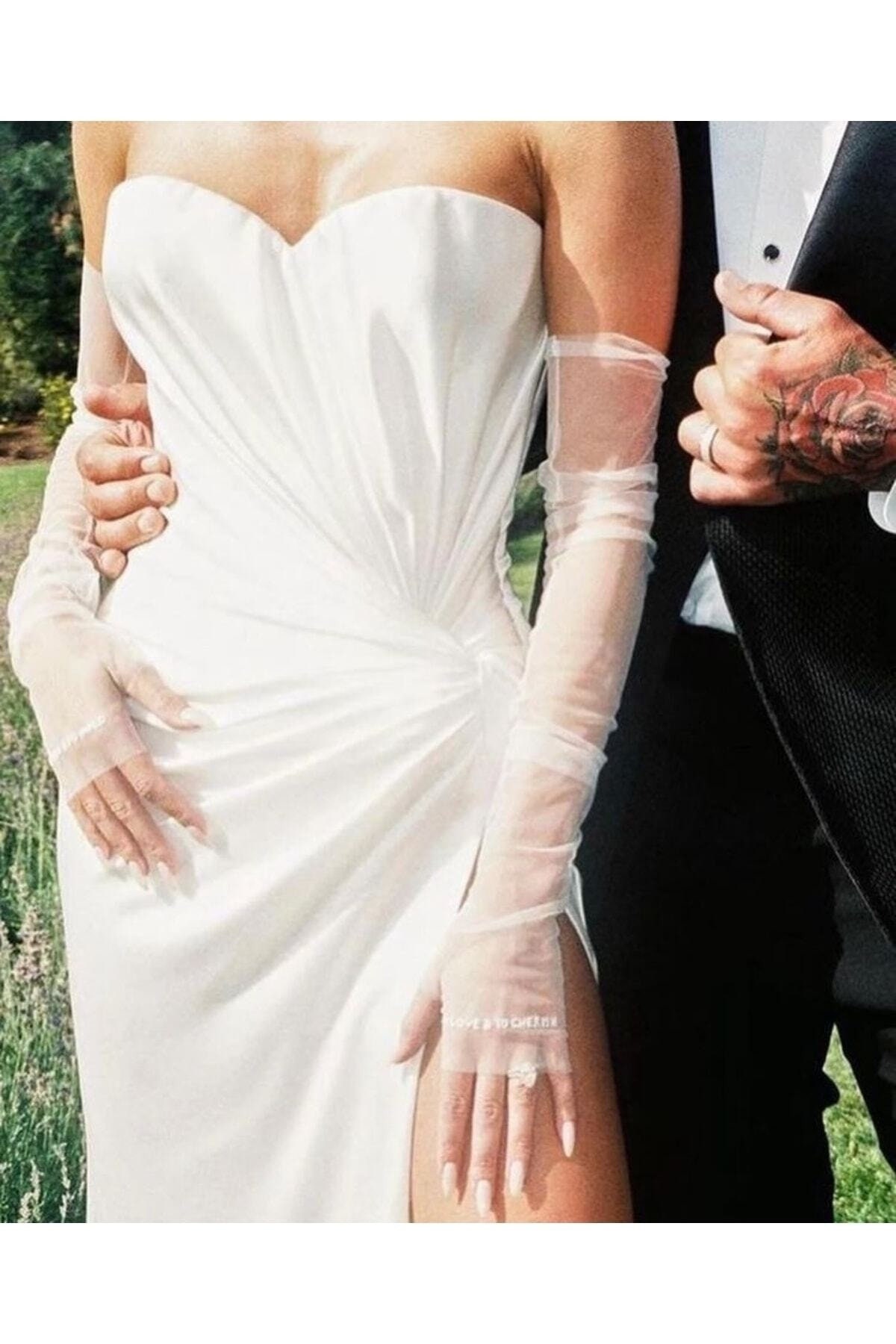 Long Tulle Fingerless Sleeves, Sheer Bridal Gloves, Tulle Sheer Wedding ...