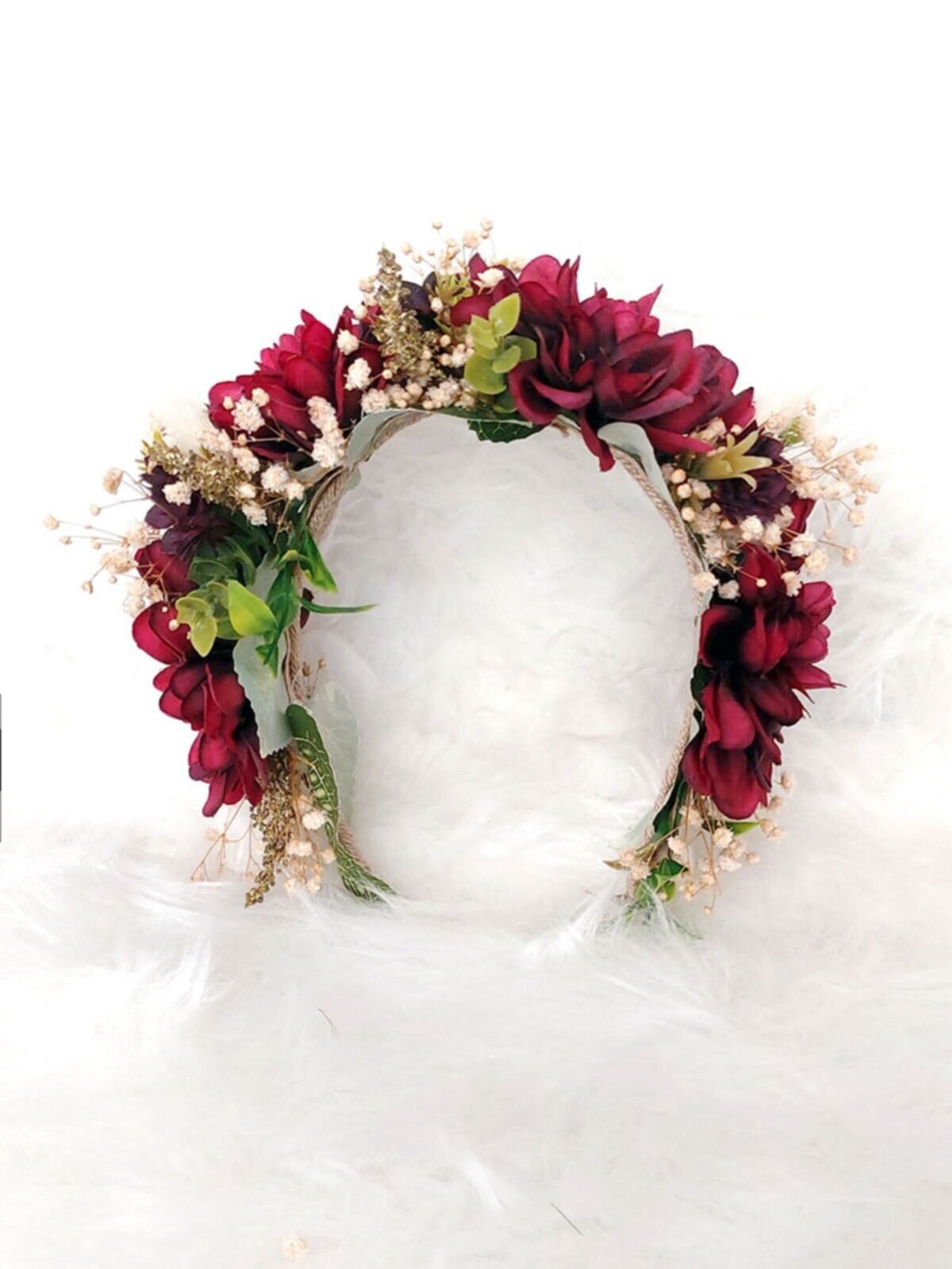 Red Floral Bridal Crown: Rustic Wedding Headband, Boho Flower Headpiece ...
