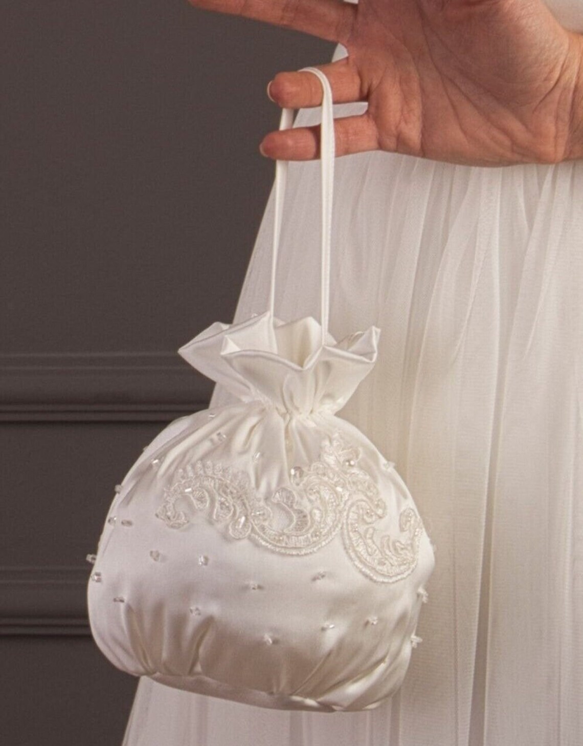 Crystal Lace Bridal Pouch Bag Money Purse, Wedding Clutch Bucket Bag ...