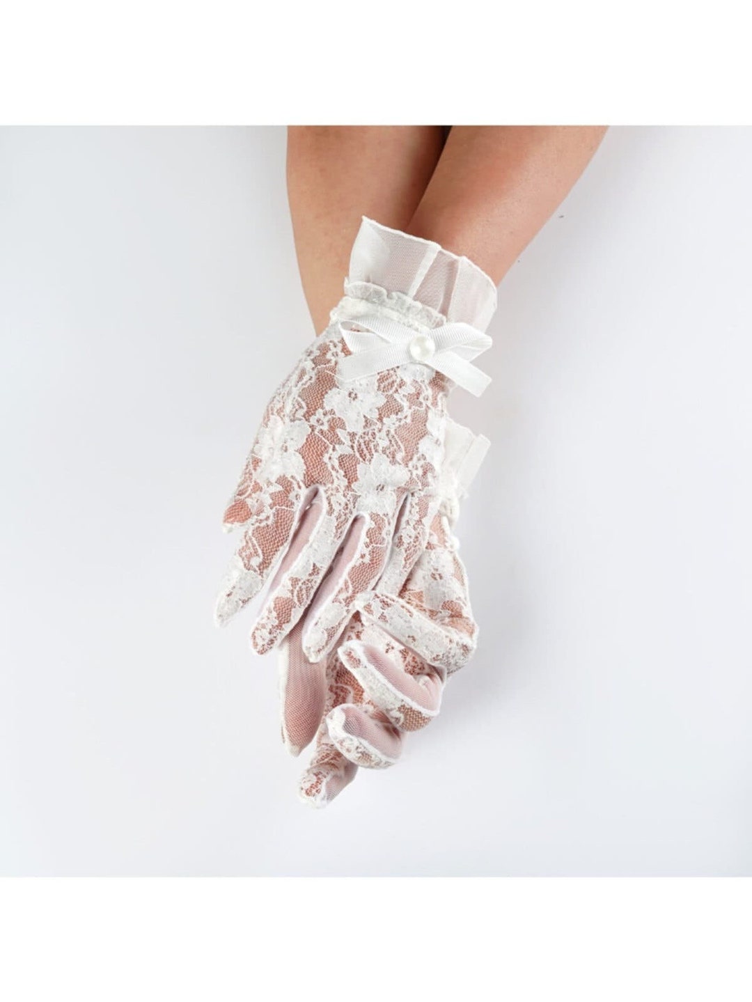 Sheer Lace Bridal Gloves, Short Ruffle Lace Wedding Gloves, White Black ...