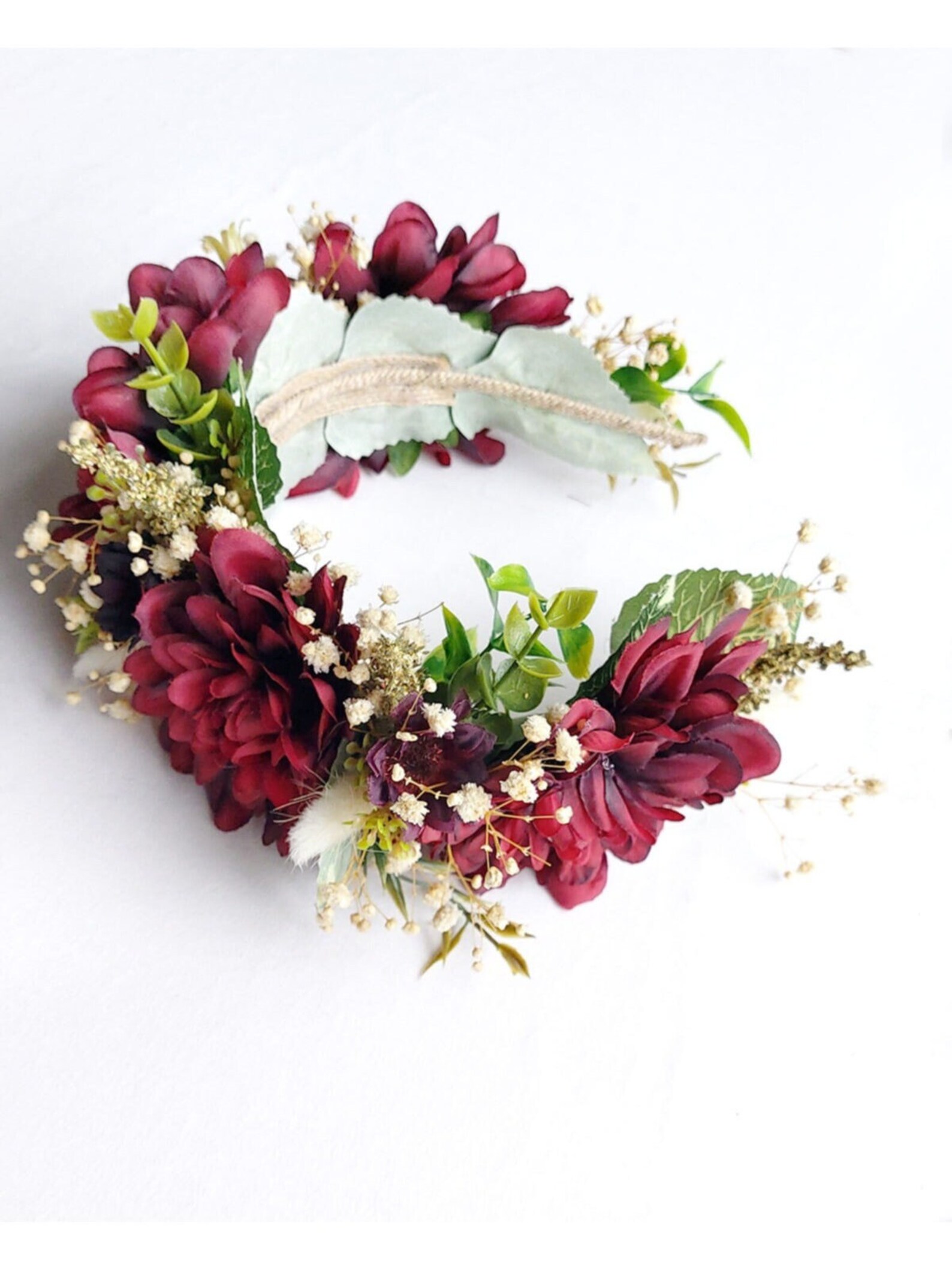 Red Floral Bridal Crown: Rustic Wedding Headband, Boho Flower Headpiece ...