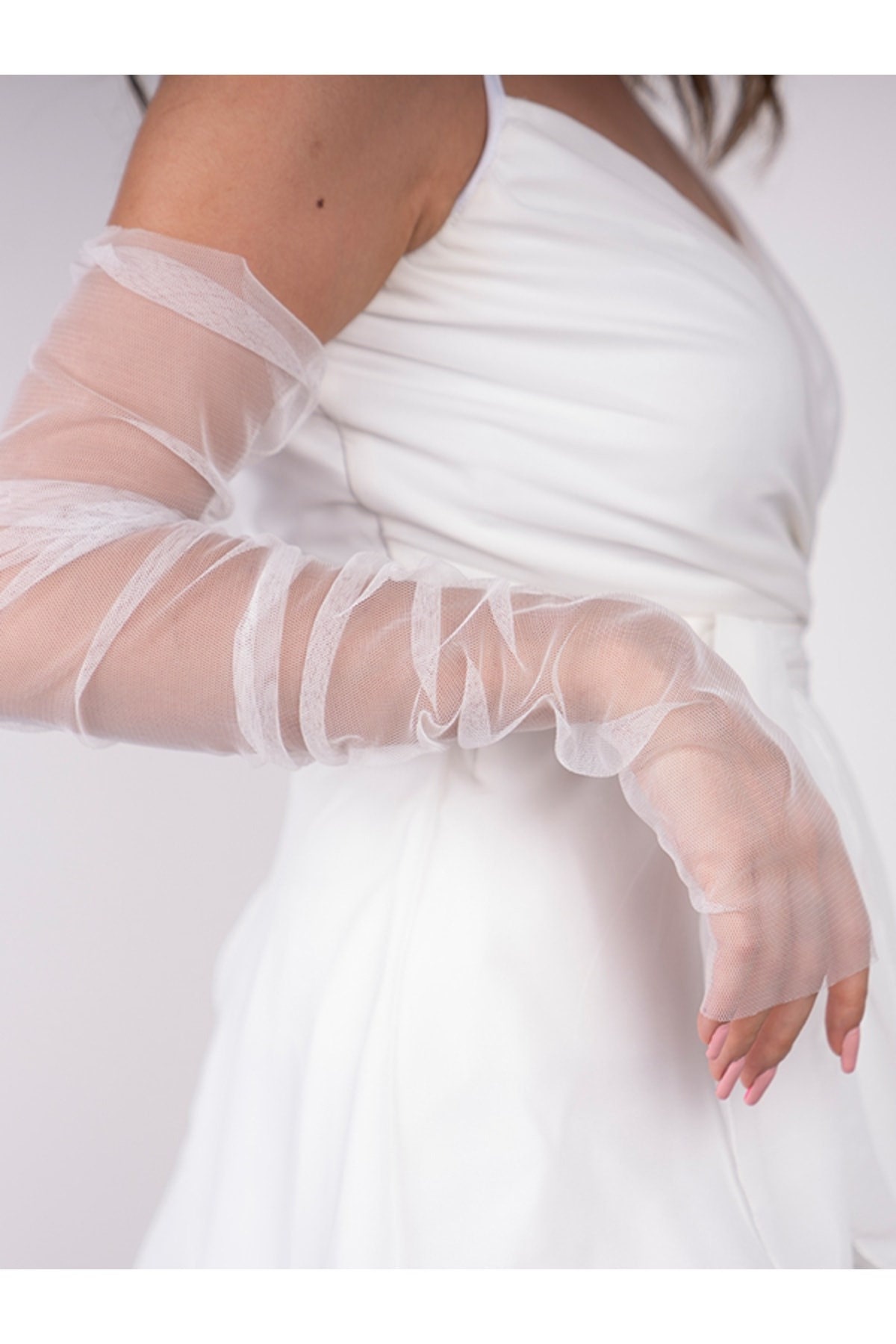 Long Tulle Fingerless Sleeves, Sheer Bridal Gloves, Tulle Sheer Wedding ...