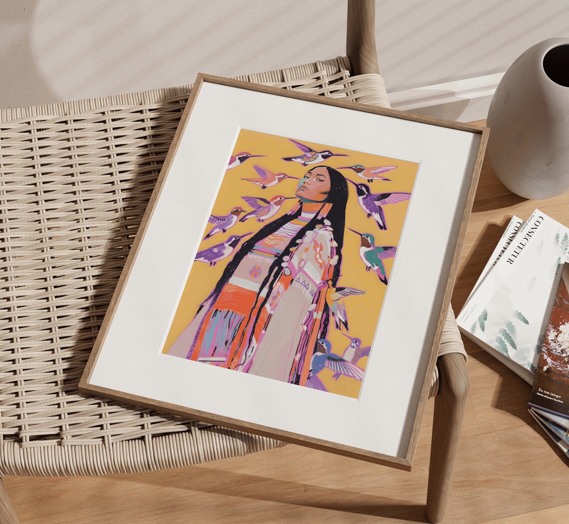 Native American Humming Bird Art, Native American Girl Art, Hummingbird ...