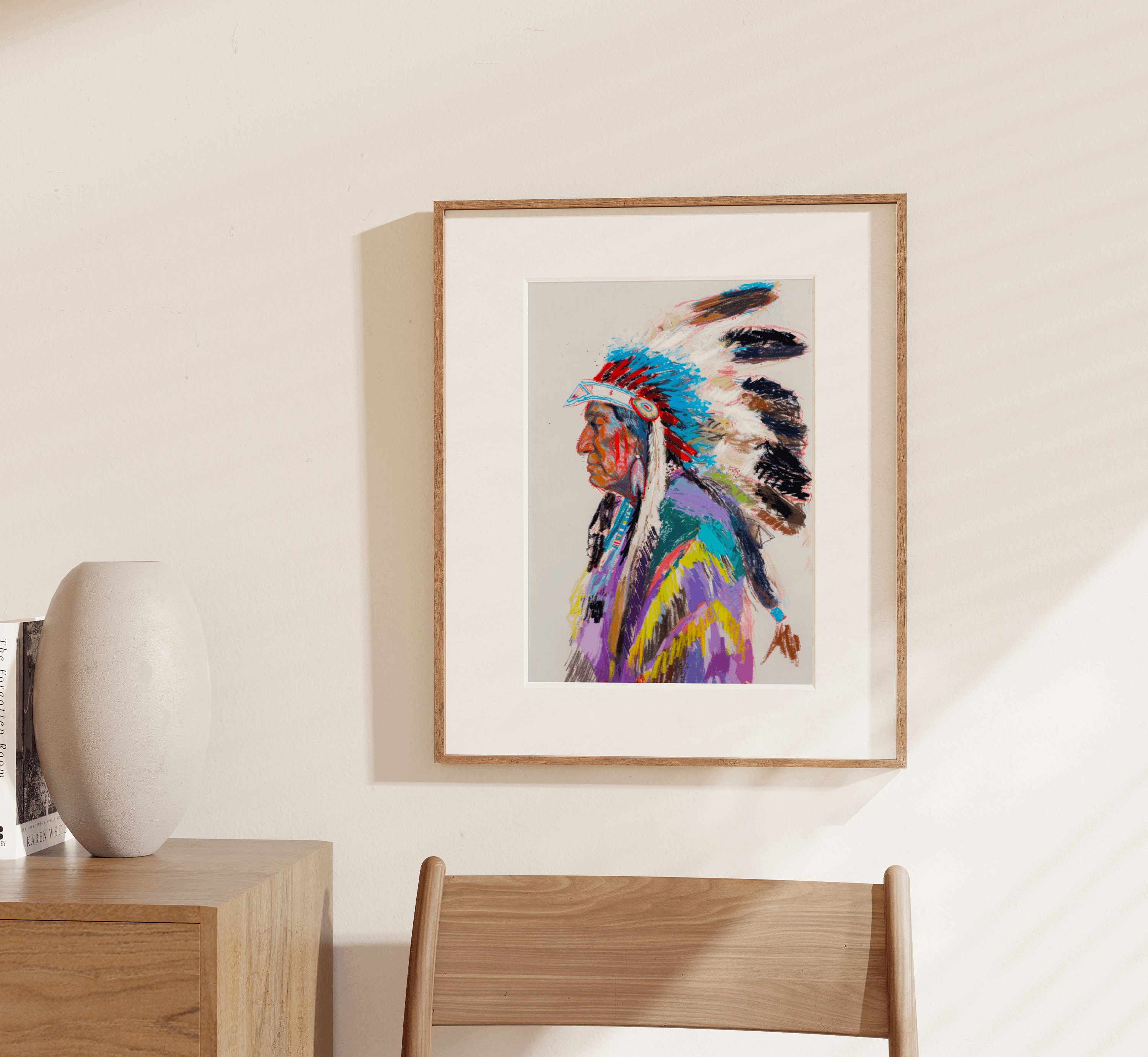 Stoic Indian Chief, Native Art Poster, Native Americans Decoration ...