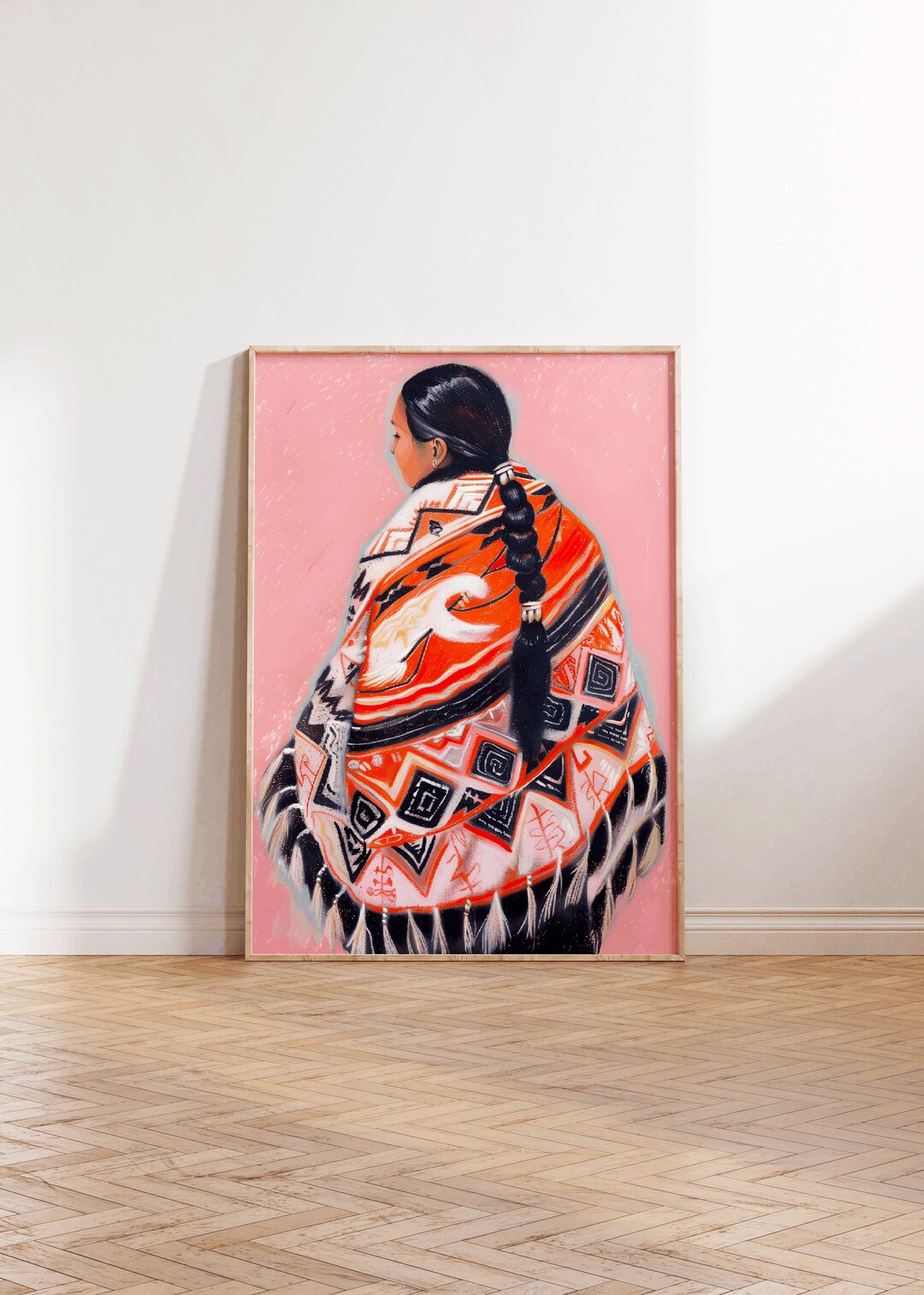 Oil Pastel Artwork of Mexican Native American Woman, Indigenous Art ...