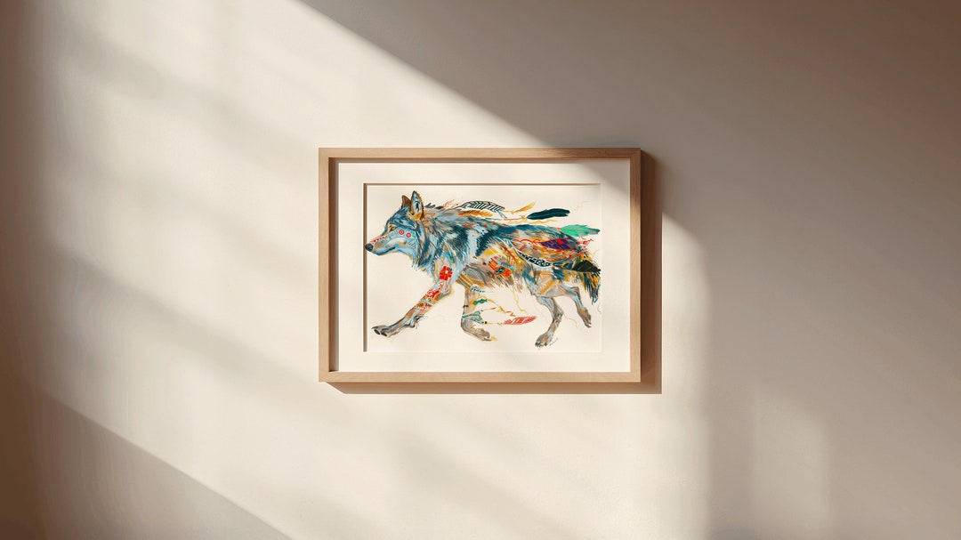 Native American Wolf Art, Nature Wolf Decoration Wolf Print Wall Art ...