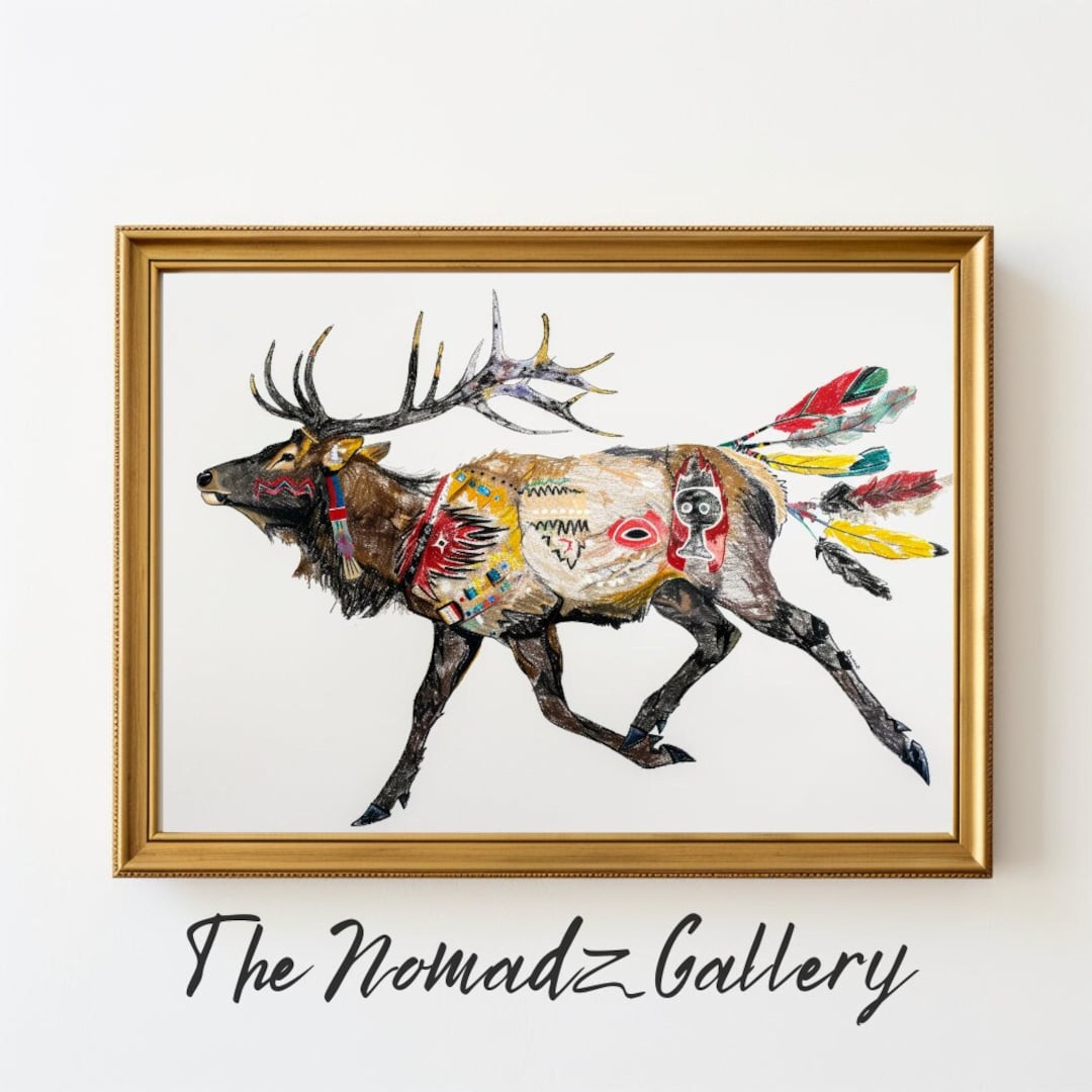 Native American Elk Deer Totem, Decorated Deer, Native American Art ...