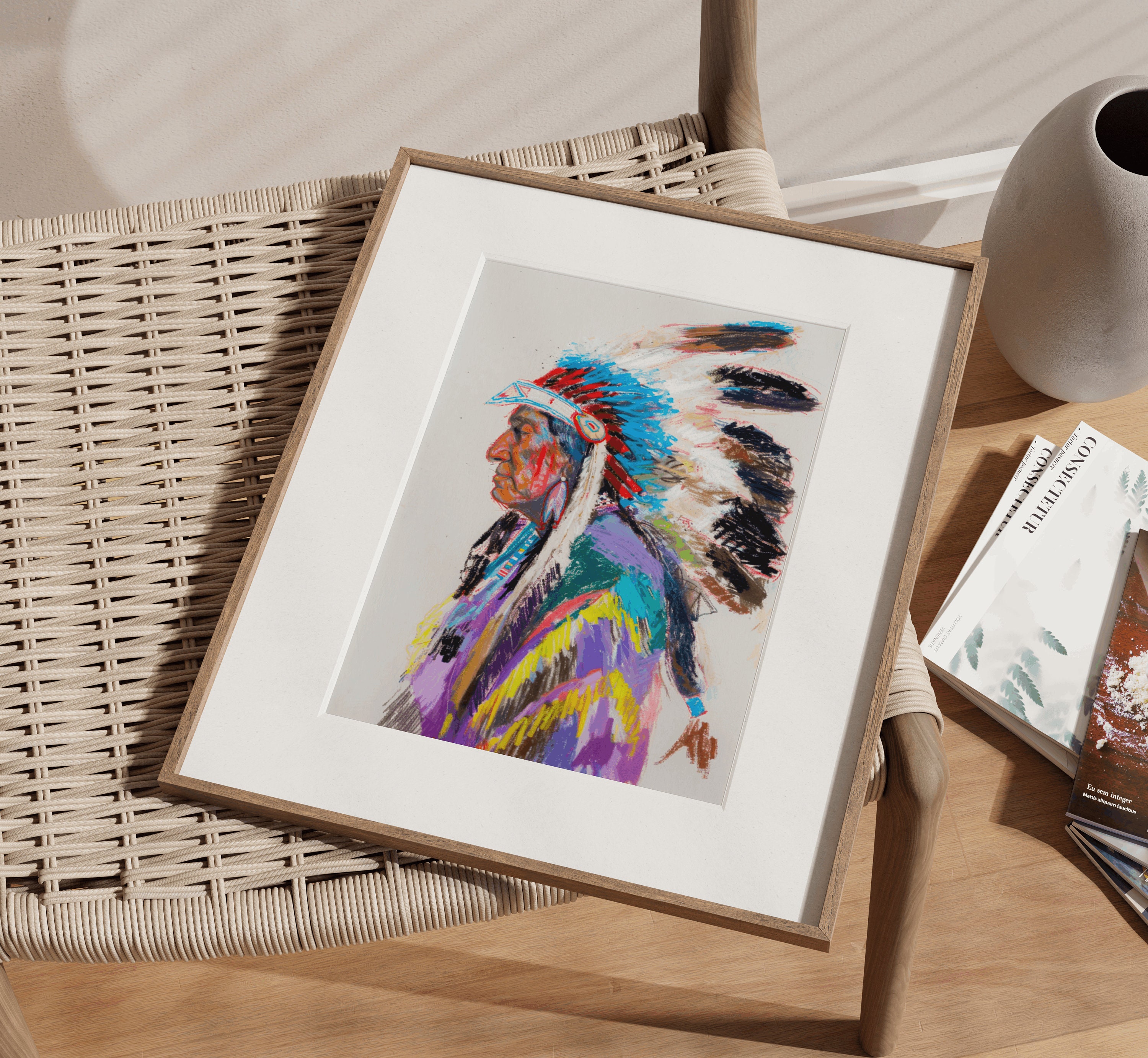 Stoic Indian Chief, Native Art Poster, Native Americans Decoration ...