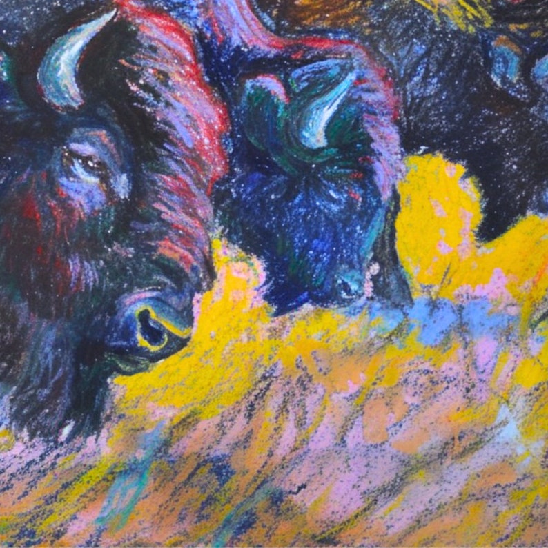 Bison Herd Art Prints, Abstract Bison Art, Native American Spirit ...
