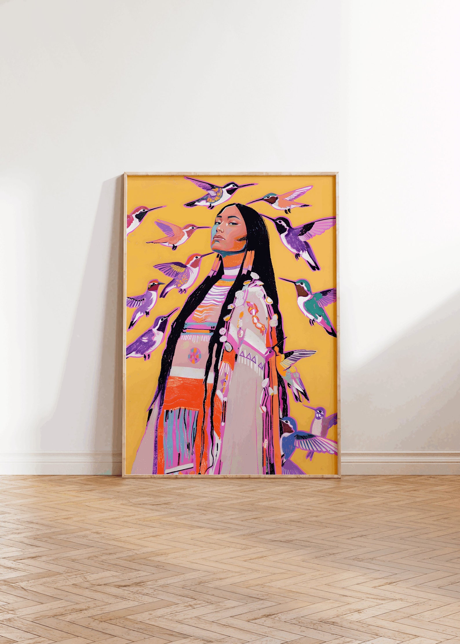 Native American Humming Bird Art, Native American Girl Art, Hummingbird ...