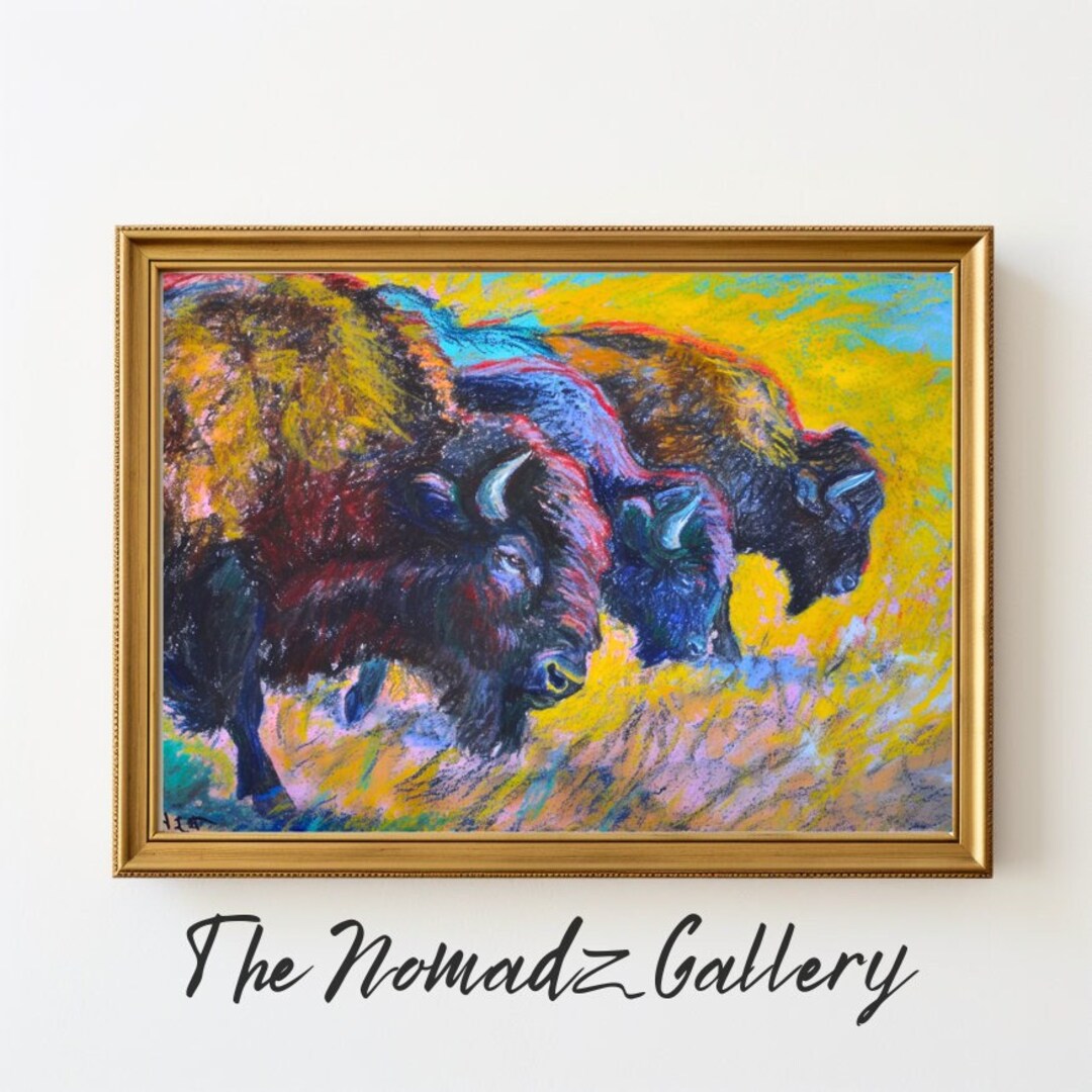 Bison Herd Art Prints, Abstract Bison Art, Native American Spirit ...
