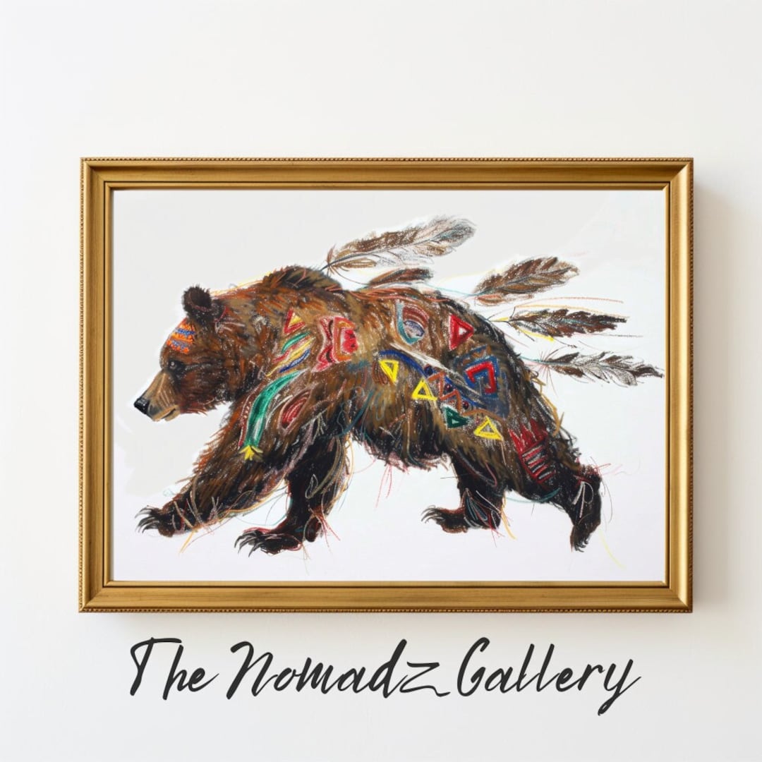 Native American Brown Bear Totem, Decorated Bear, Native American Art, Native Indian Art ...