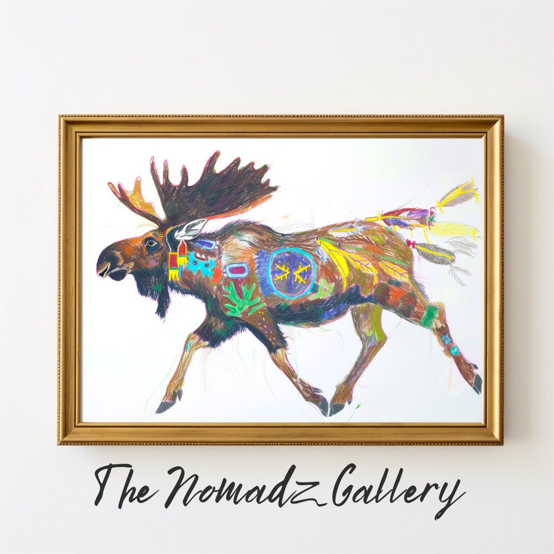 Native American Moose Painting, Moose Decor, Moose Print, Native ...