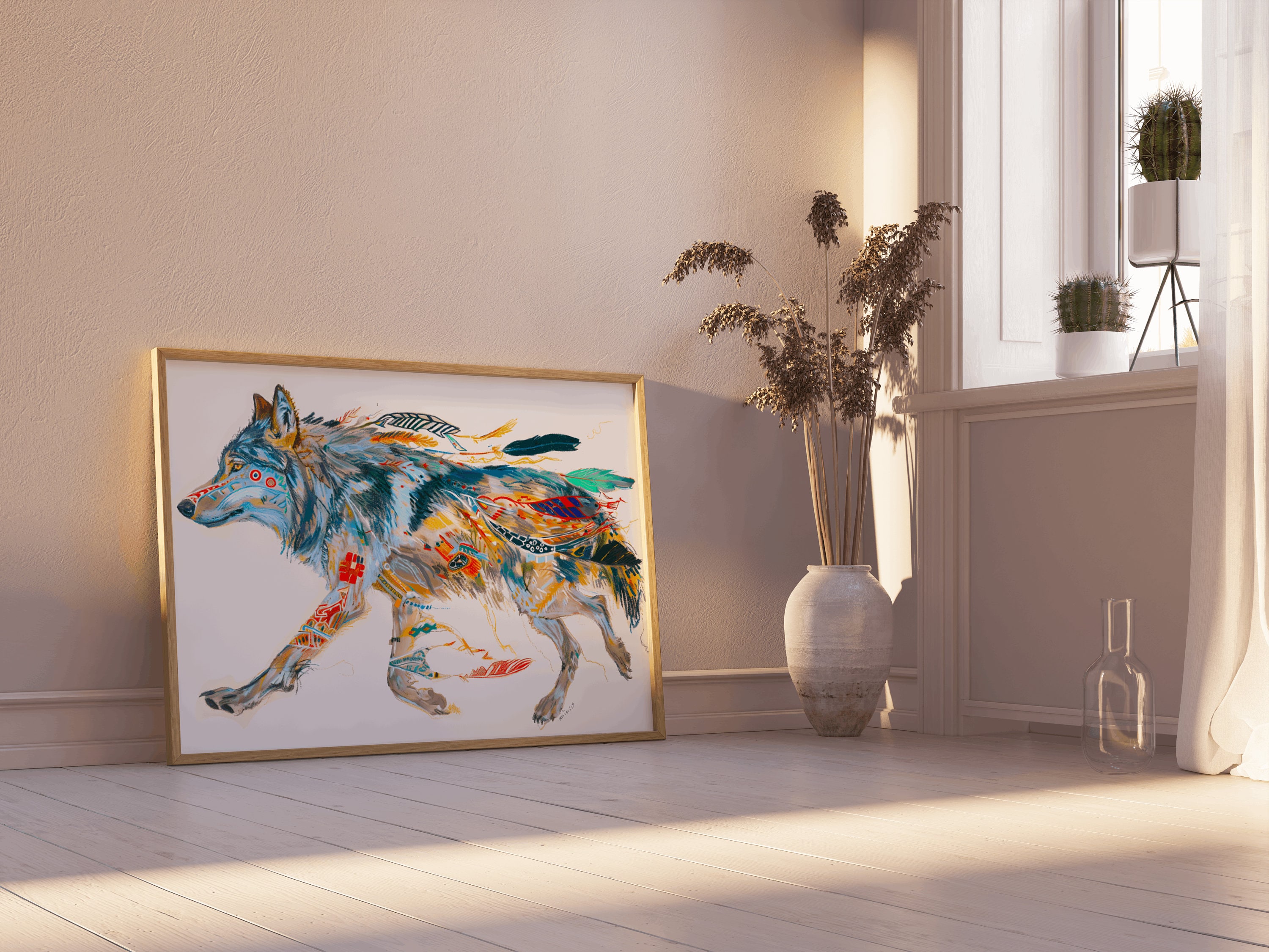 Native American Wolf Art, Nature Wolf Decoration Wolf Print Wall Art ...