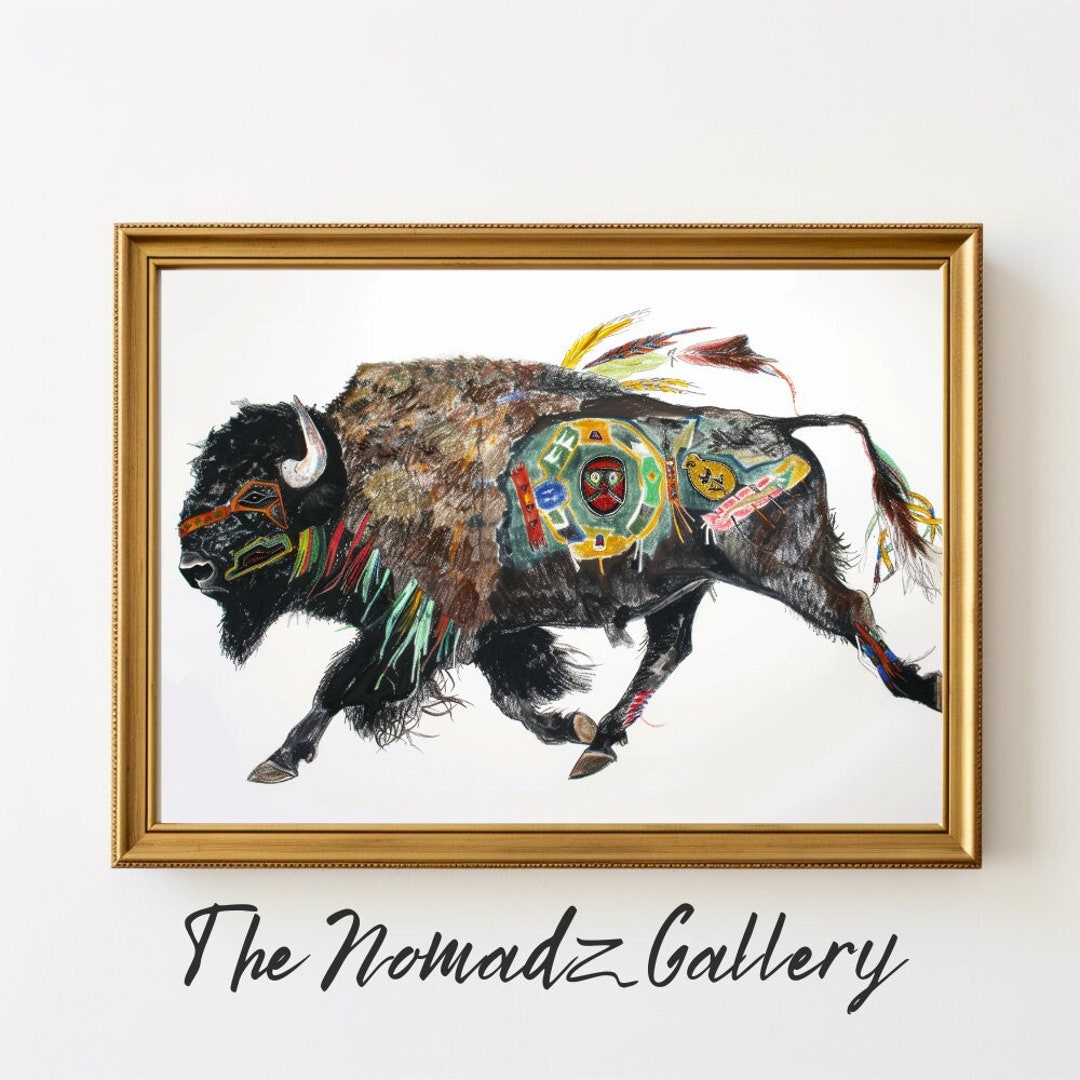 American Wyoming Bison Art, American Native Animals Art, Minimalist ...