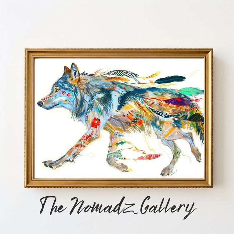 Native American Wolf Art, Nature Wolf Decoration Wolf Print Wall Art ...