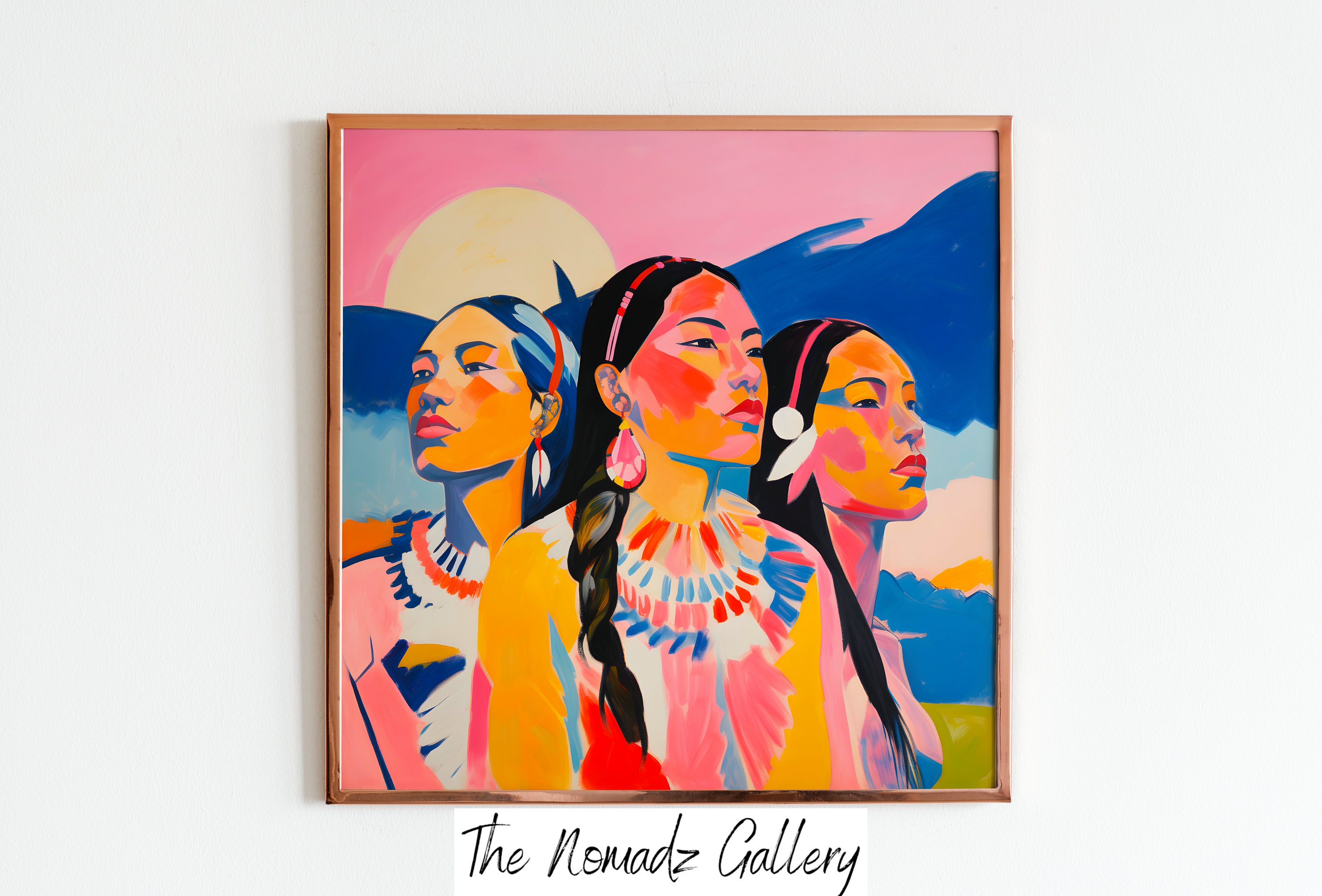 Three Native Girls, Native American Indian Art, Southwestern Boho ...