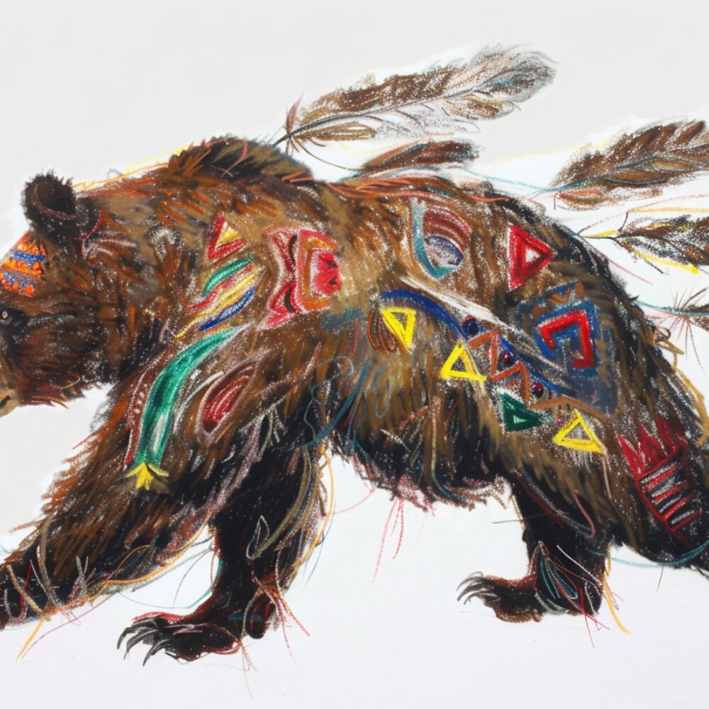 Native American Brown Bear Totem, Decorated Bear, Native American Art ...