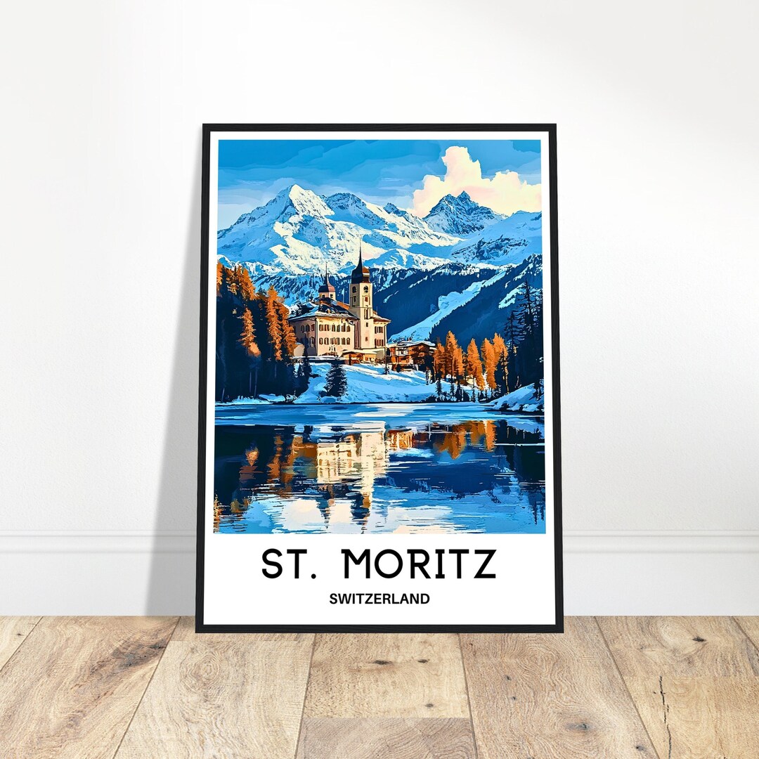 St. Moritz Travel Print St. Moritz Poster Swiss Art Print Switzerland ...