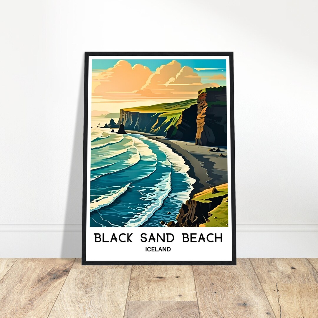 Black Sand Beach Travel Print Black Sand Beach Poster Icelandic Art ...