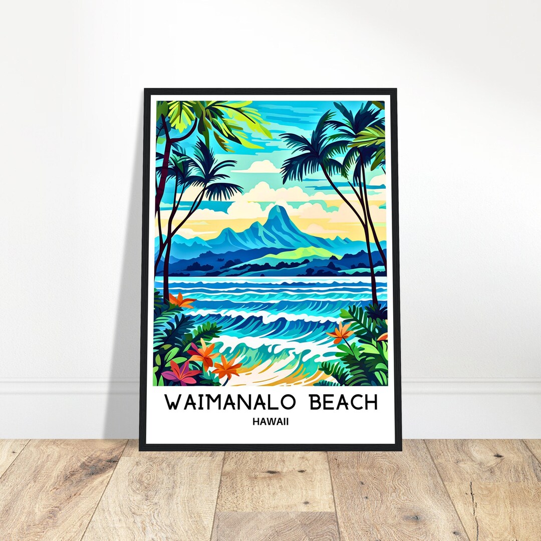 Waimanalo Beach Travel Print Waimanalo Beach Poster Hawaiian Art Print ...