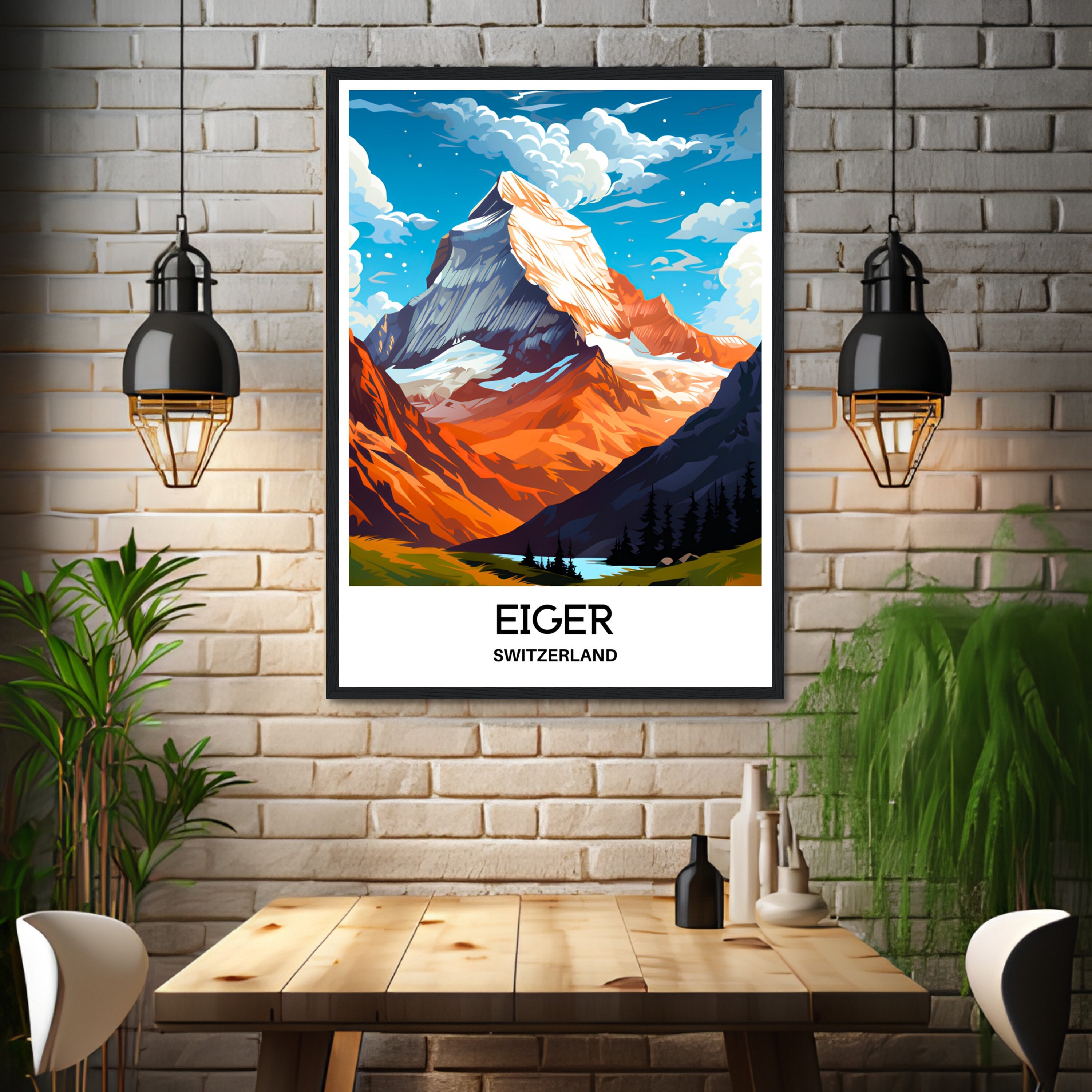 Eiger Travel Print Eiger Mountain Poster Swiss Art Print Switzerland ...