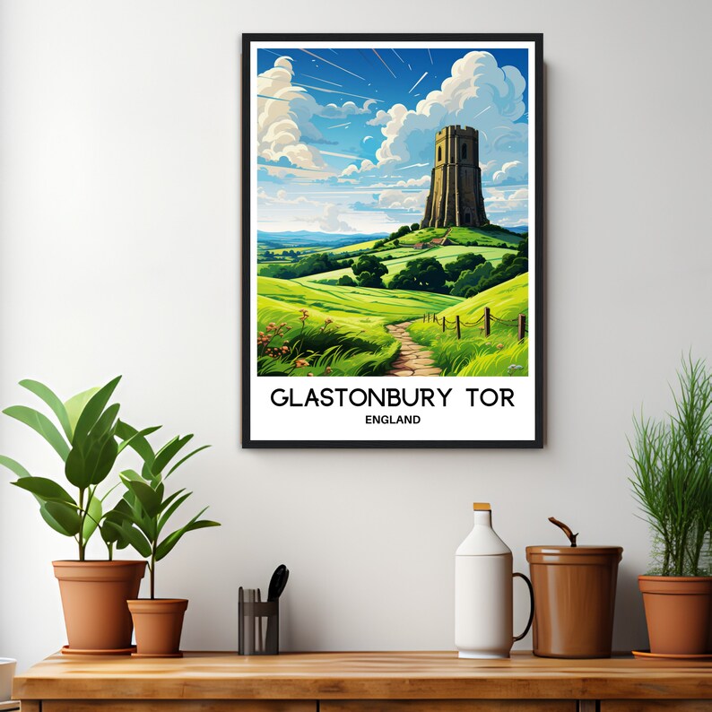 Glastonbury Tor Reise-Druck Glastonbury Tor Poster Englisch Kunstdruck ...