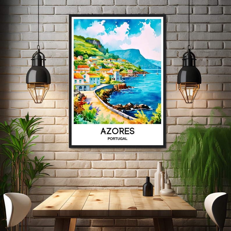 Azores Watercolor Print Azores Travel Poster Portuguese Art Print ...