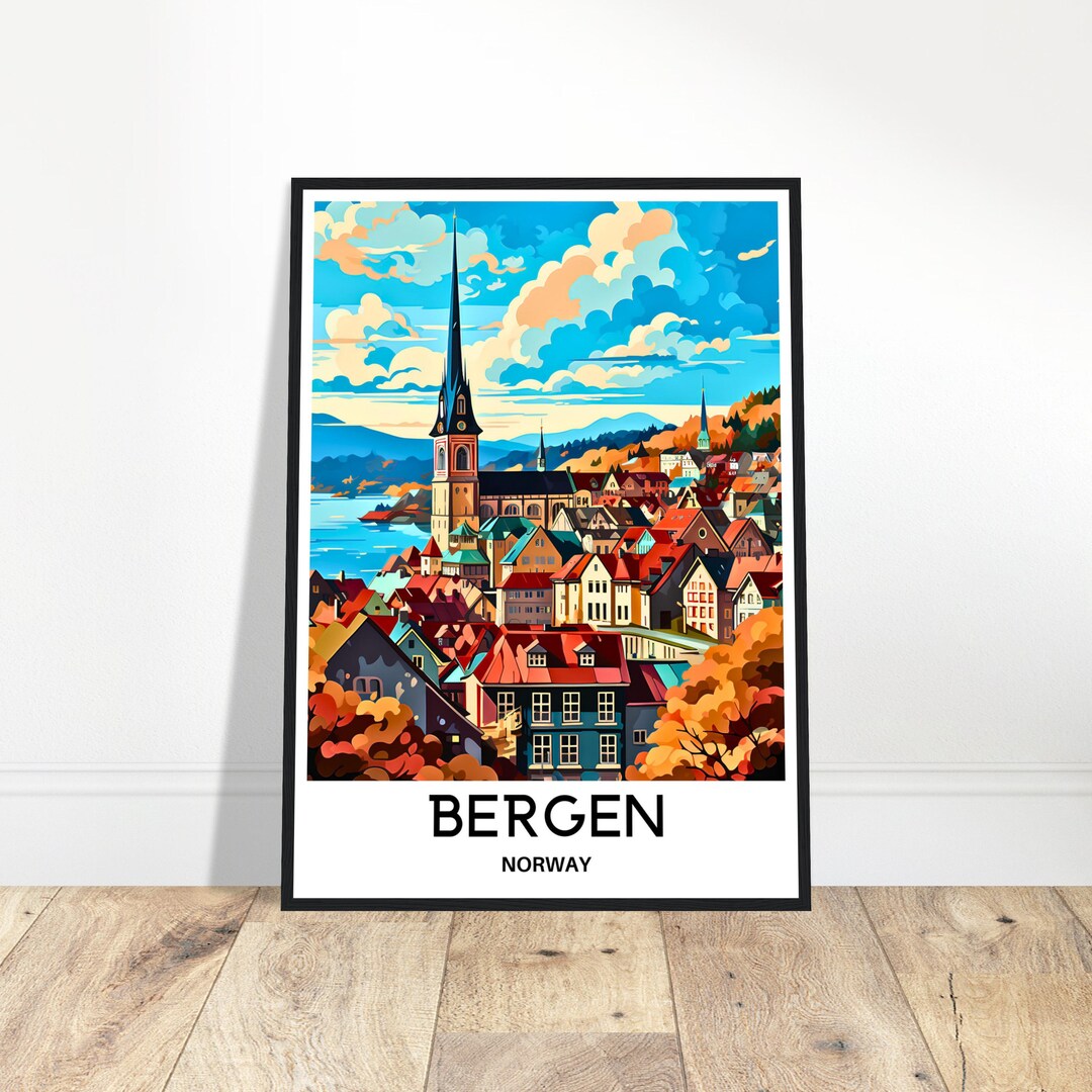 Bergen Travel Print Bergen Poster Norwegian Art Print Norway Lover Gift ...