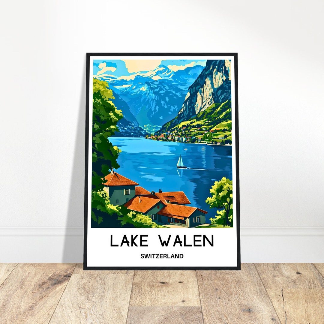 Lake Walen Travel Print Lake Walen Poster Swiss Art Print Switzerland ...