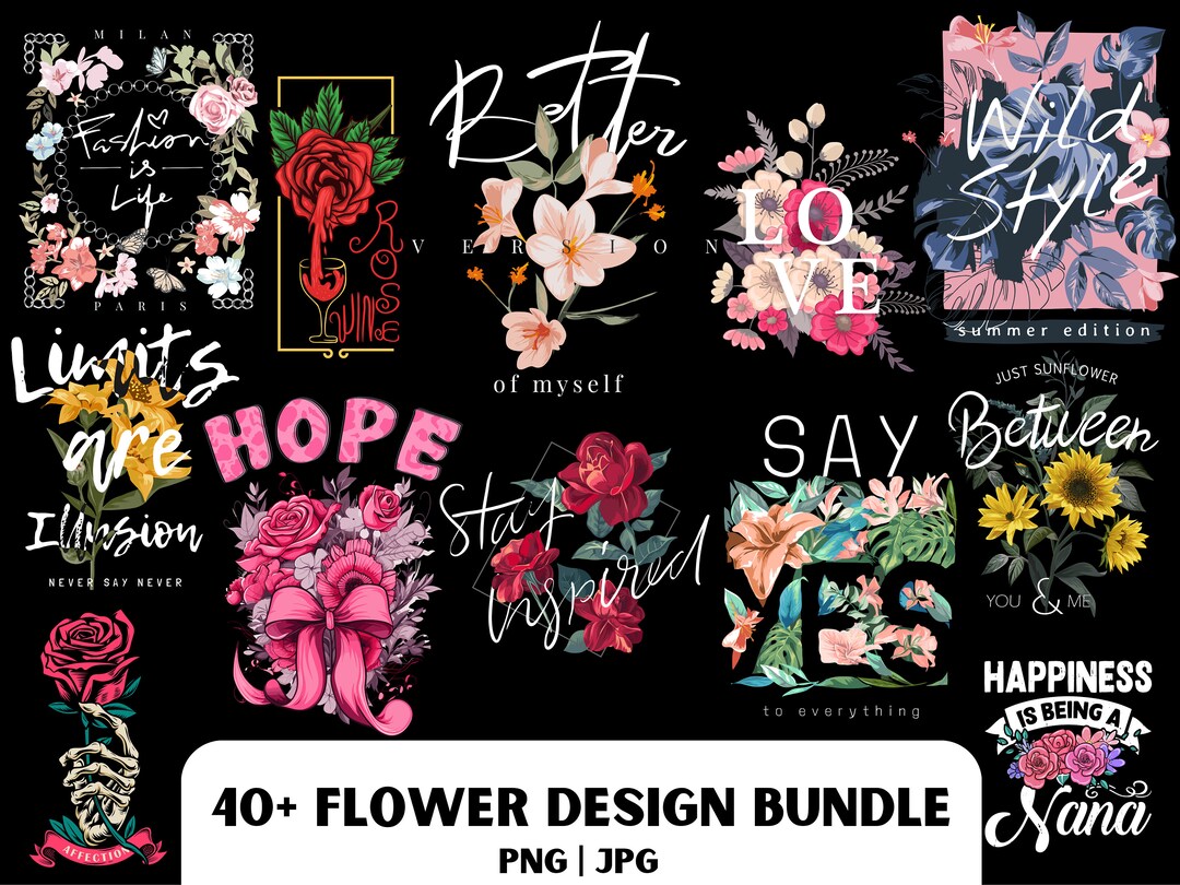 Flower Streetwear Design Bundle: Flower T-shirt Graphics PNG & JPG ...