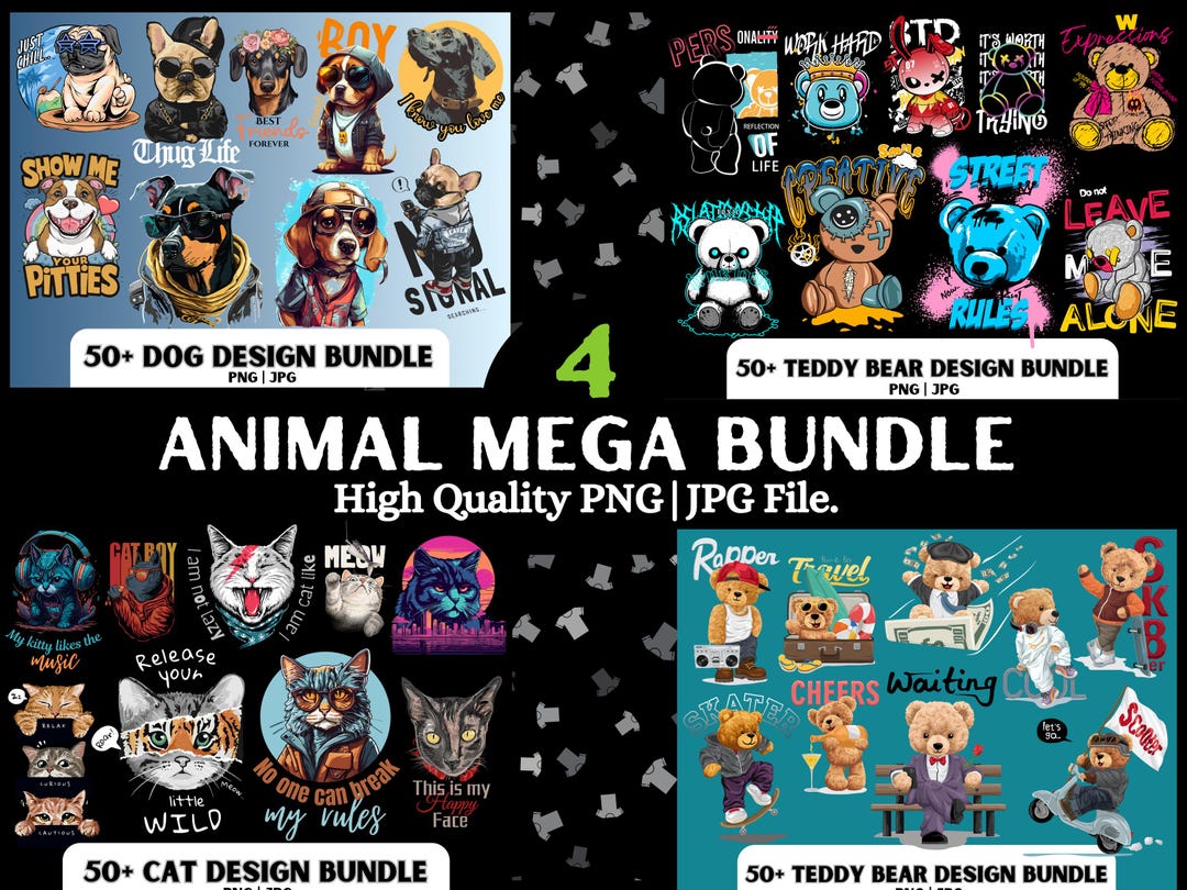 Animal Mega Bundle, Teddy Bear Mega Bundle, Cat Lover PNG Design, Bear ...