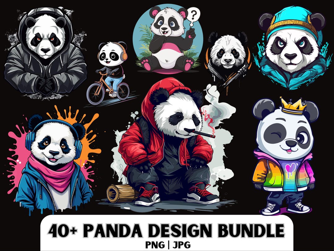 Panda T-shirt Design Bundle, Cute Panda PNG, Panda Clipart, Cartoon ...