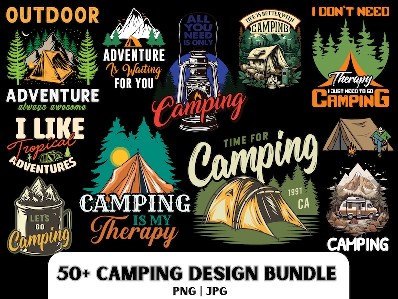 Camping T-shirt Design PNG and JPG, Camp Design PNG, Adventure Bundle, T-shirt Design Bundle ...