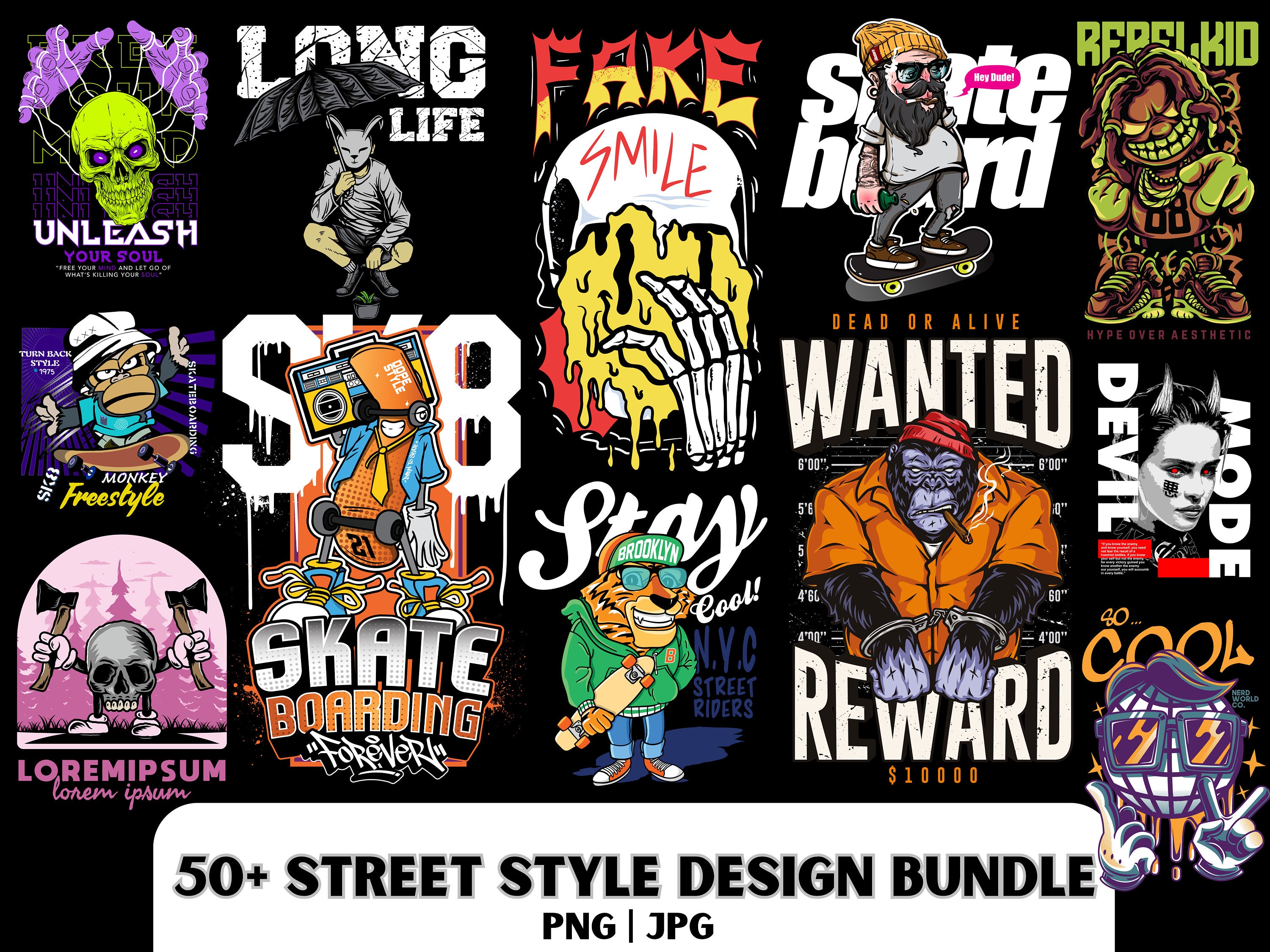 Streetwear Urban Style Design, T-shirt Design Bundle PNG and JPG, Urban ...