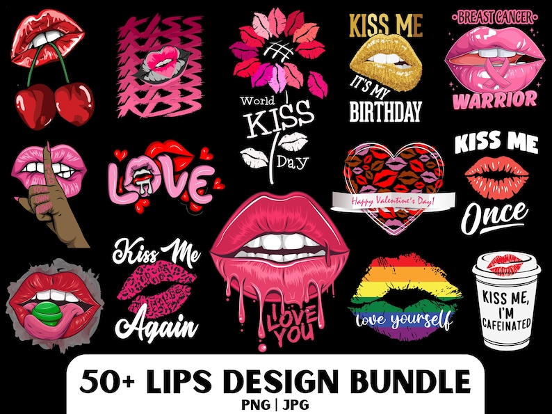 Lipstick Design Bundle, Lipstick Kiss PNG Design, Beauty Design, Lips T ...