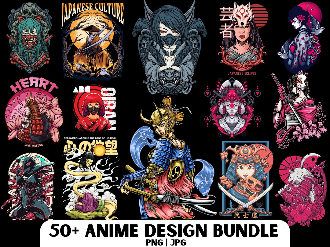 Anime T-shirt Design Bundle: Japanese Streetwear PNG (digital Download ...